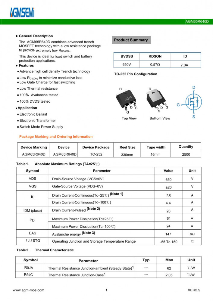 AGM65R640D datasheet page 1