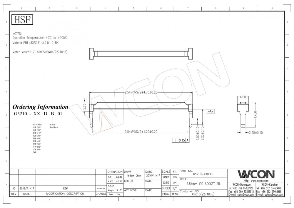 Wcon G5210-06DB01 technical drawing