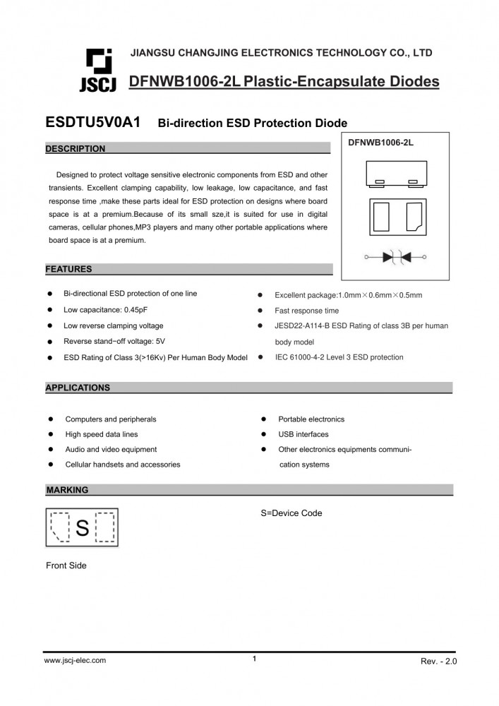 ESDTU5V0A1 datasheet page 1