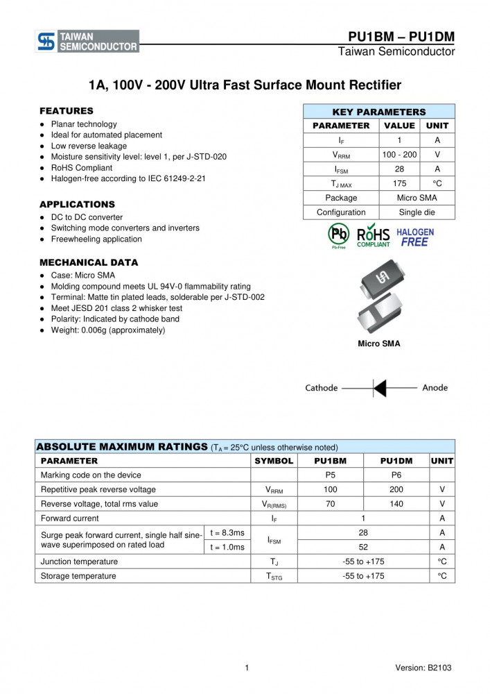 PU1BM datasheet page 1