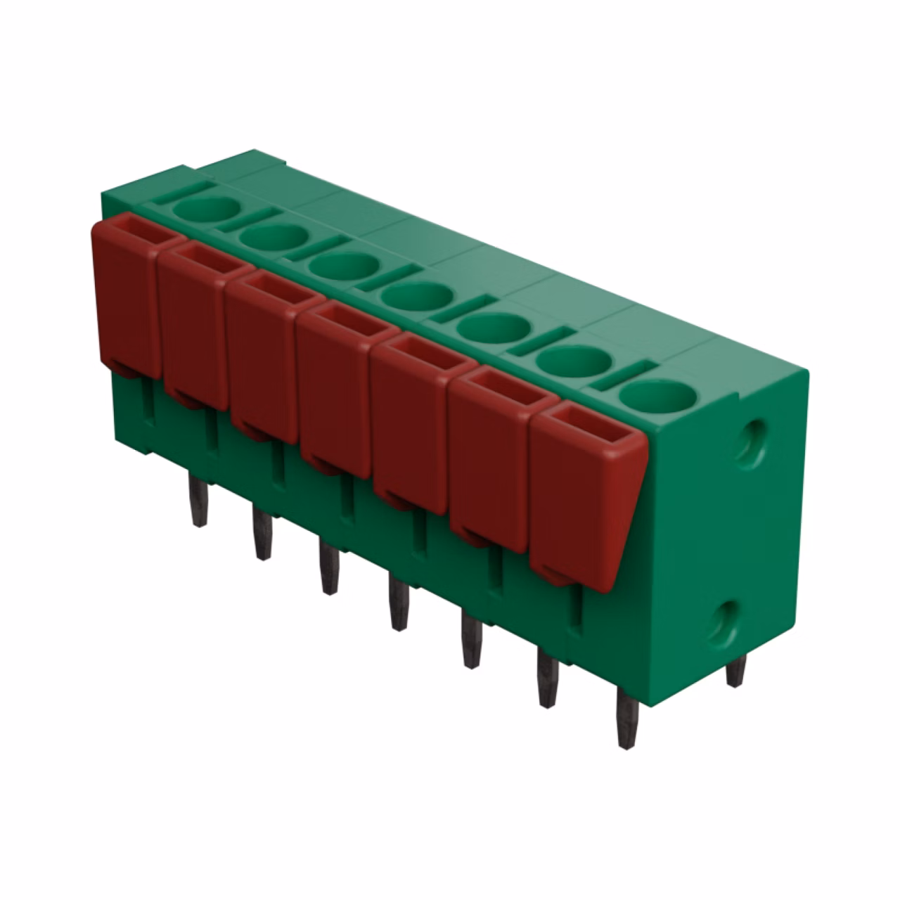 5.00mm Pitch, Eurostyle Fixed-Mount Push-Button Terminal Block, Vertical, 10A, 22-14 AWG, Green, 7 Circuits for sale