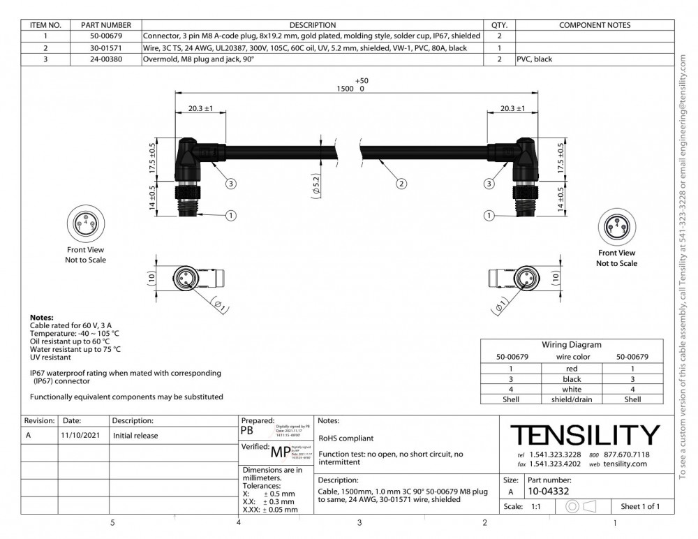 Tensility International 10-04332 product drawing and wiring information