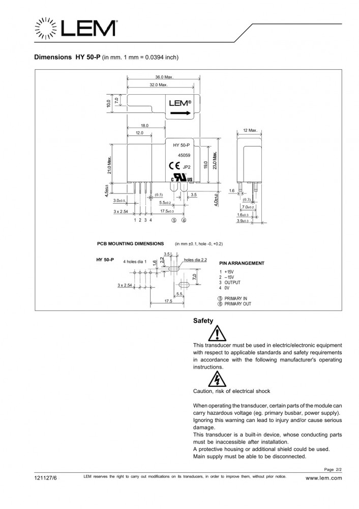 LEM HY 50-P technical documentation page 2