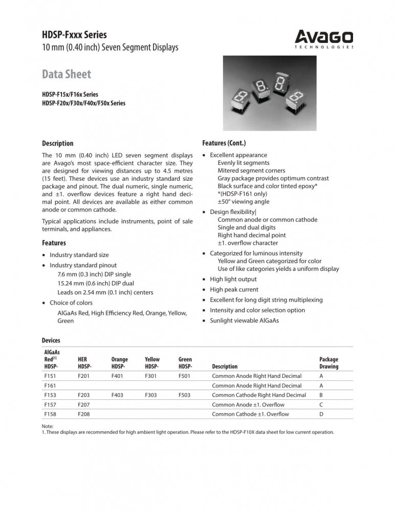 HDSP-F157 datasheet page 1