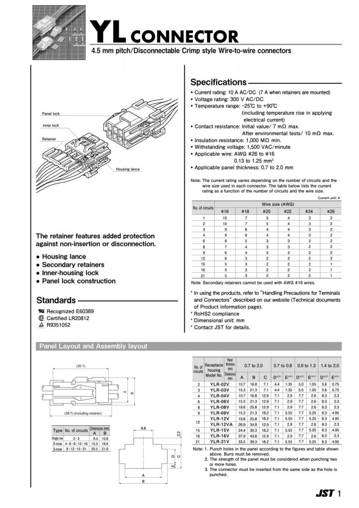 JST YL connector technical document page 1