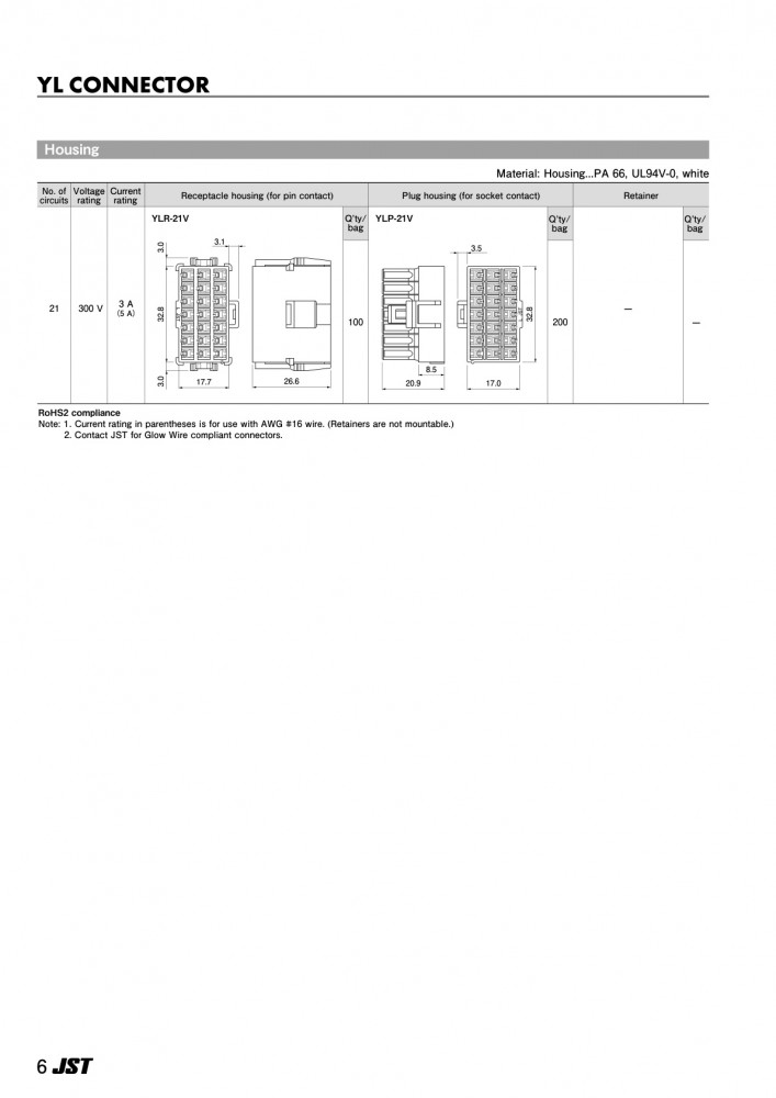 JST YL connector technical document page 6
