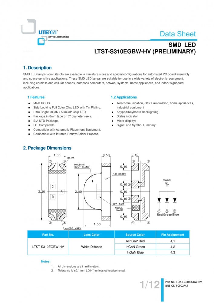 LTST-S310EGBW-HV datasheet page 2