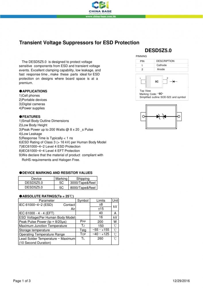DESD5Z5.0 technical document page 1