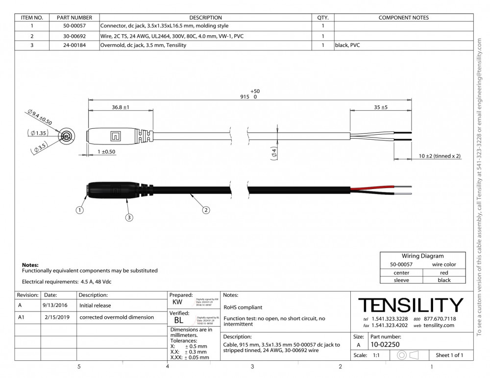 Tensility International 10-02250 product drawing