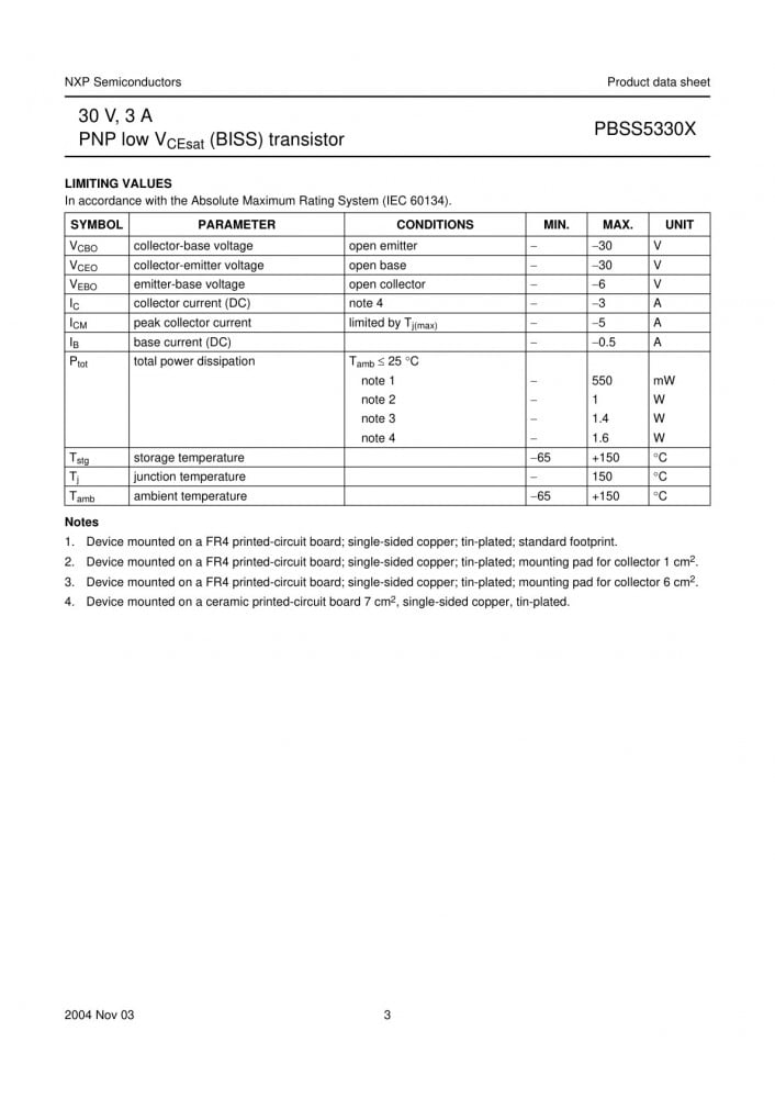 PBSS5330X datasheet page 4