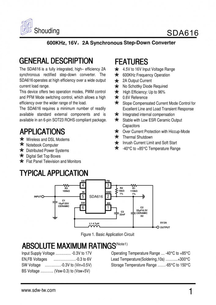SDA616 datasheet page 1