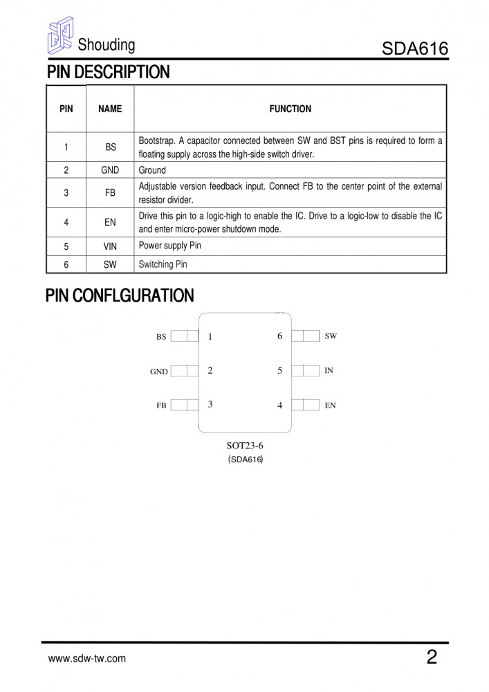 SDA616 datasheet page 2