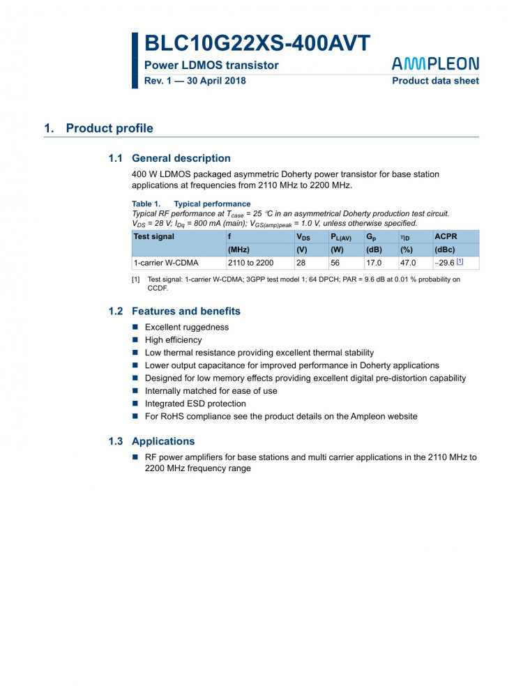BLC10G22XS-400AVTZ datasheet page 1
