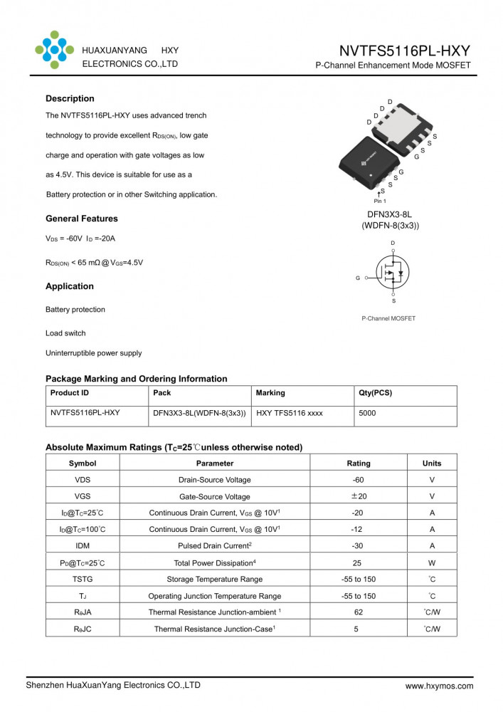NVTFS5116PL-HXY datasheet page 1