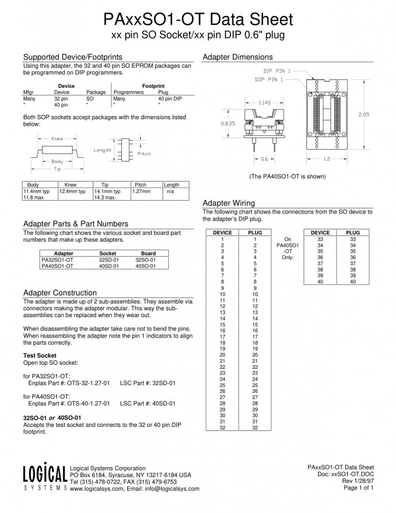 PA40SO1-OT datasheet page showing adapter details