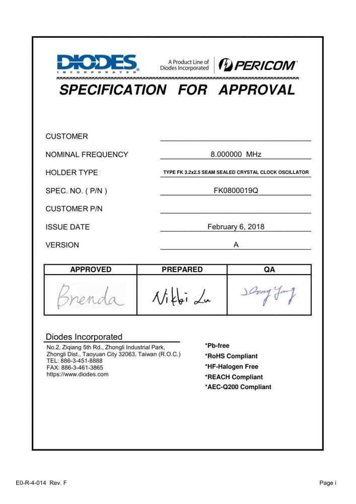 FK0800019Q specification page 1