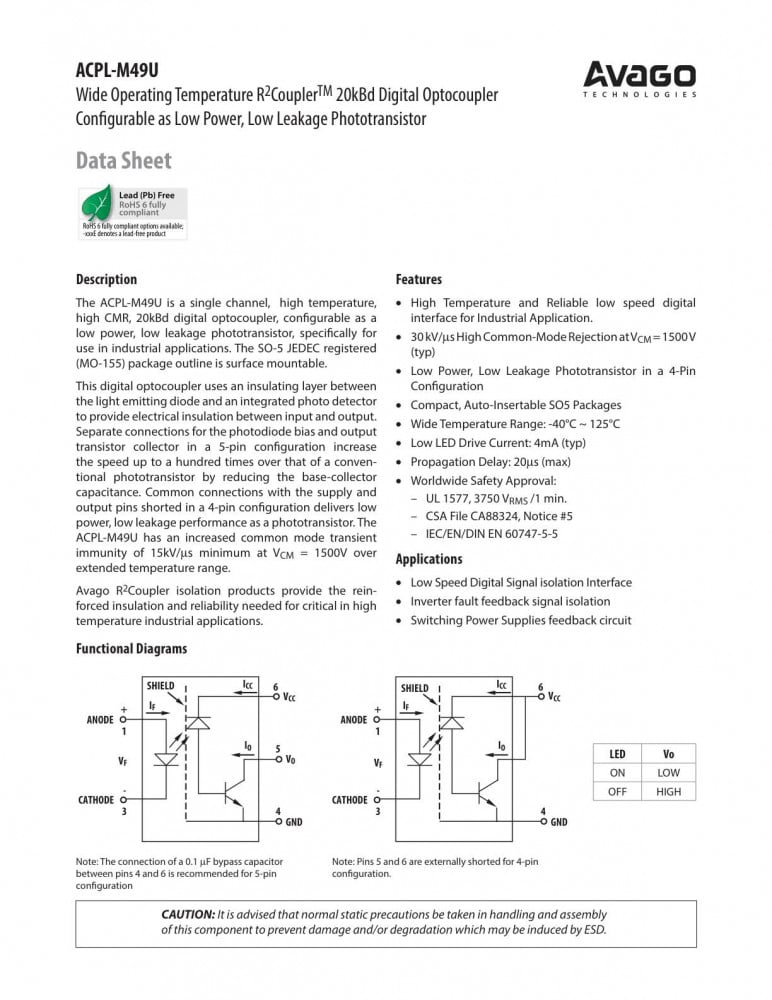 ACPL-M49U-500E datasheet page 1