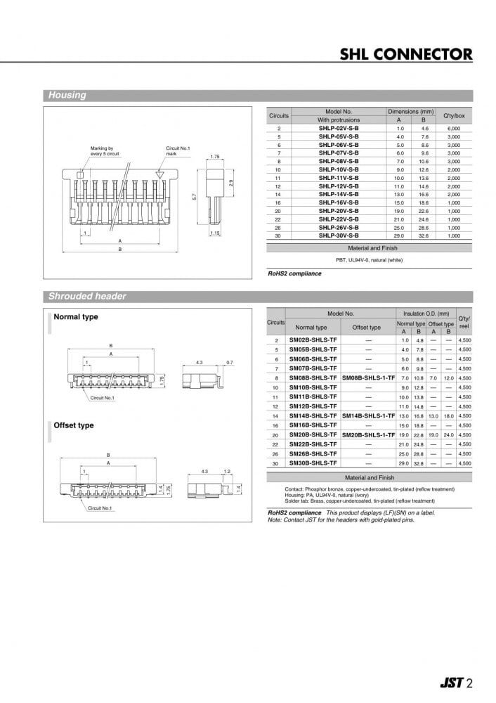JST SHL connector technical document page 2