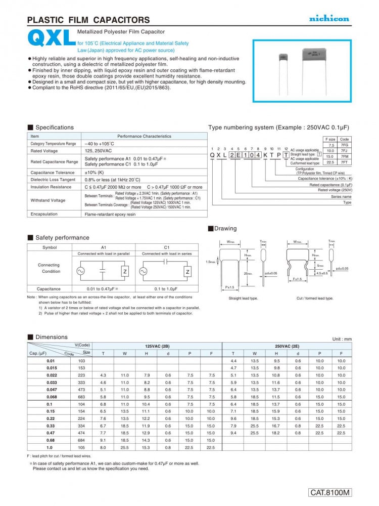 Nichicon QXL series technical document preview