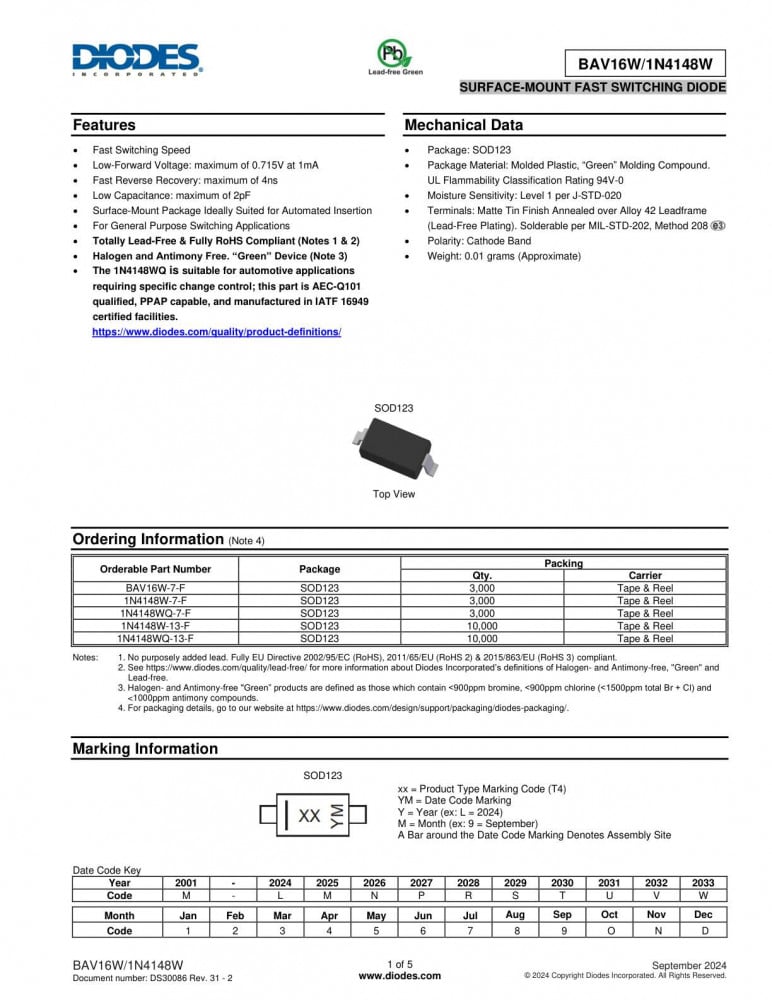 1N4148WQ-7-F datasheet page 1