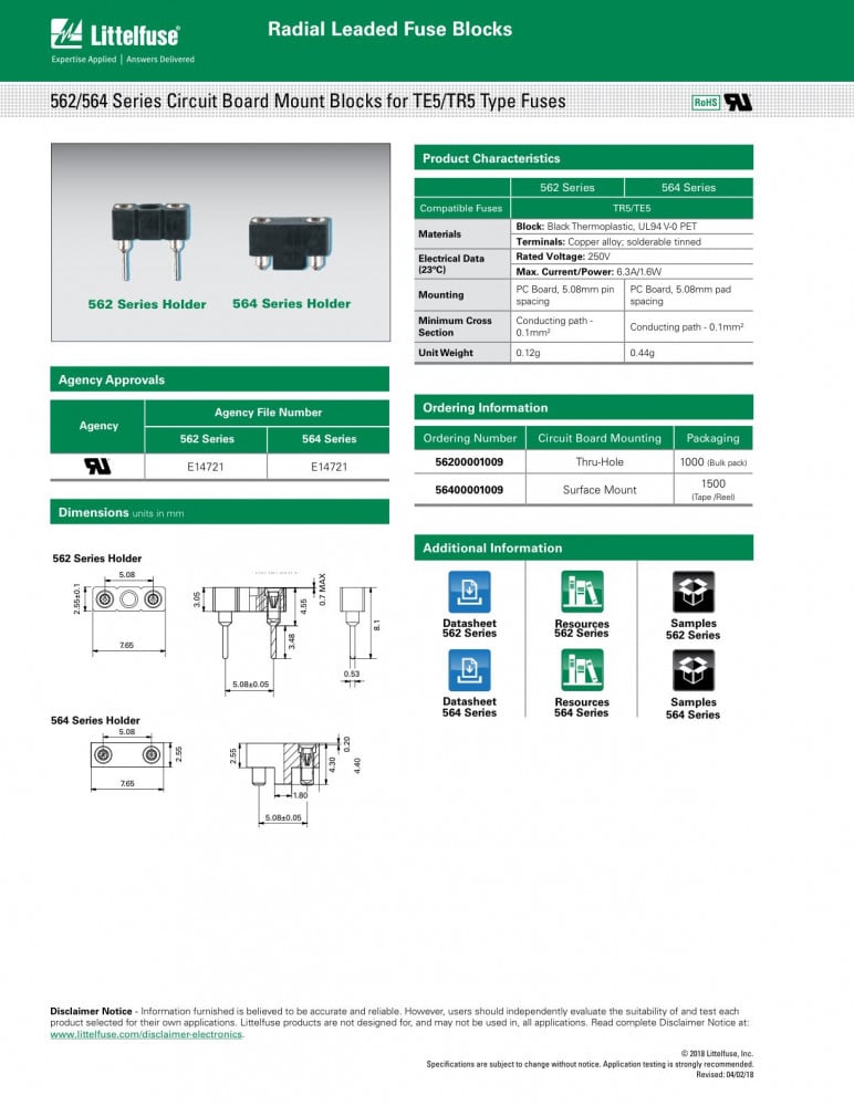 Littelfuse 56200001009 technical document page
