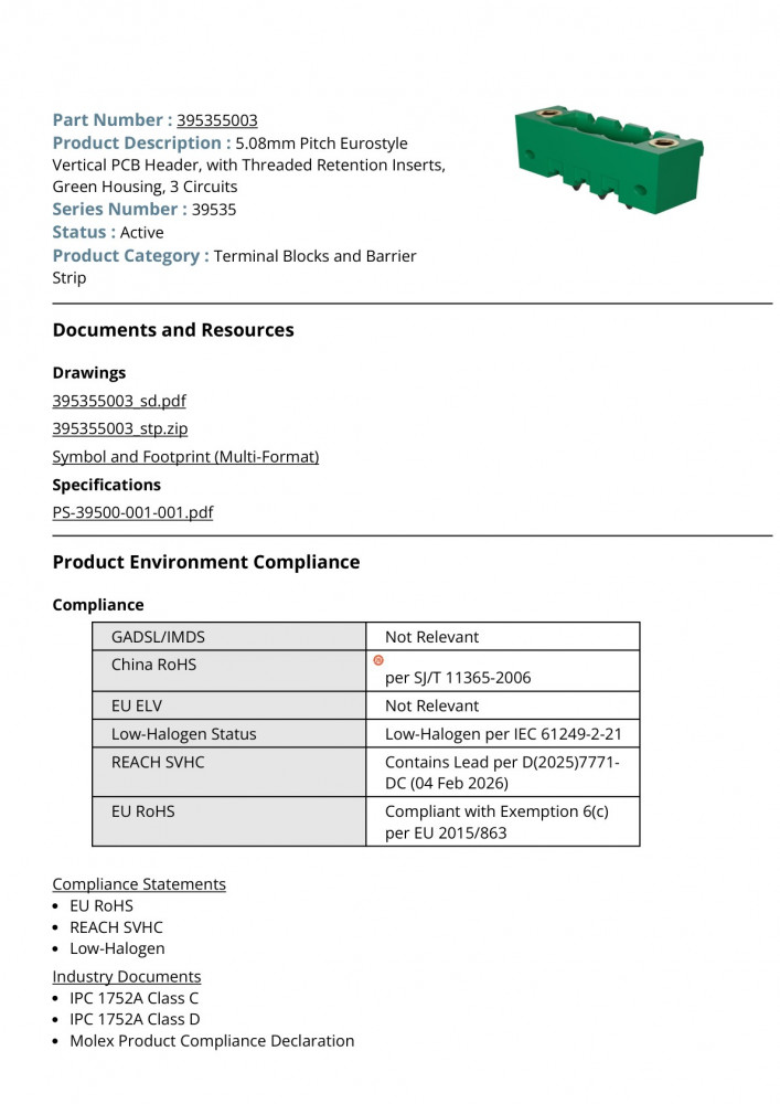 ESE Eurostyle terminal blocks product specification page 1
