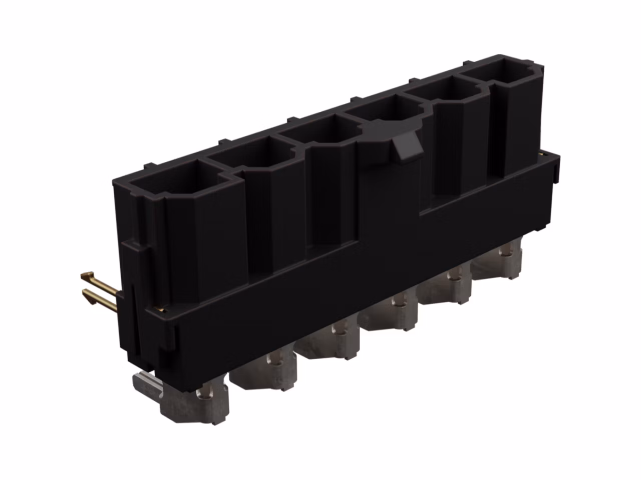 Mini-Fit Sr. Right-Angle Header, 10.00mm Pitch, Single Row, 6 Circuits, 5.10mm Tail Length, for 3.18mm PCB, Tin (Sn) Plating, with Clip, USE NYE LUBE ON MATING SURFACES for sale