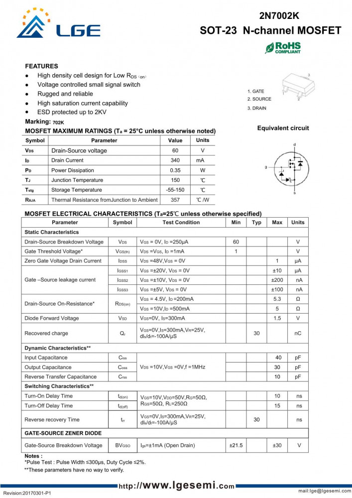 2N7002K datasheet page 1