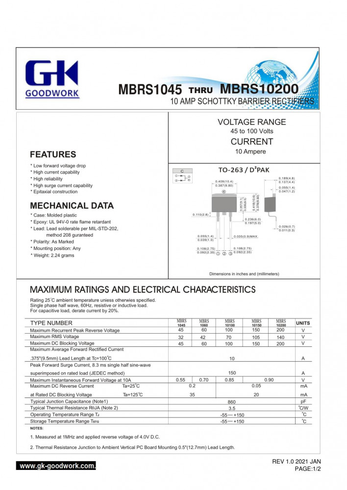 GOODWORK MBRS10200 datasheet page 1