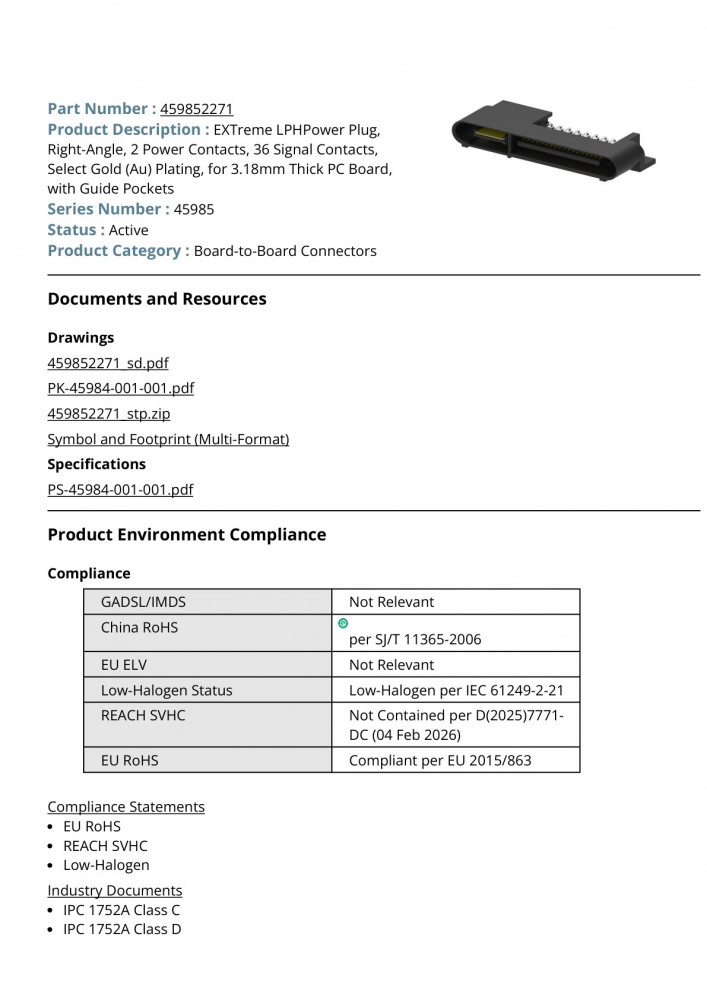 MOLEX 459852271 product documentation image, page 1