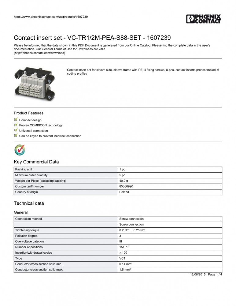 Phoenix Contact 1607239 technical document page 1