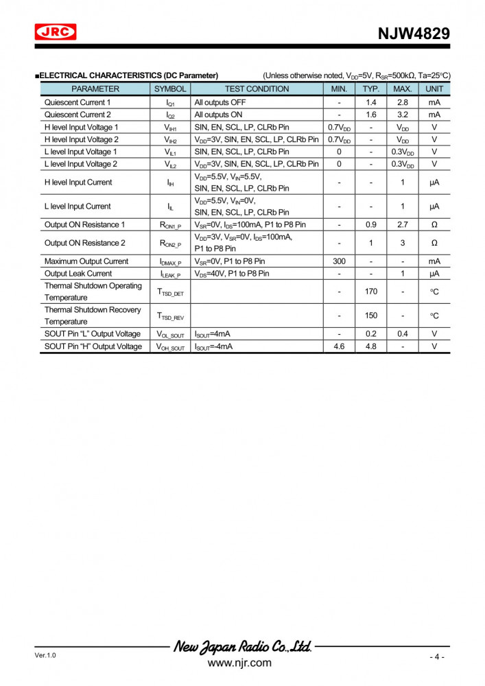 NJW4829 datasheet page 4