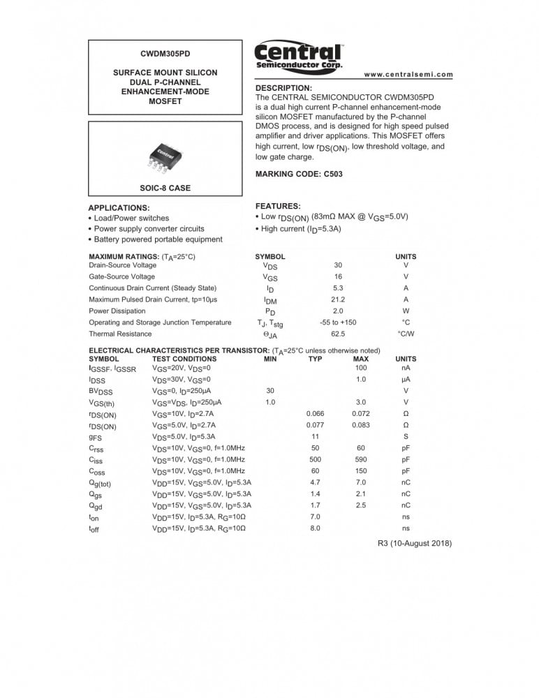 CWDM305PD datasheet electrical specifications
