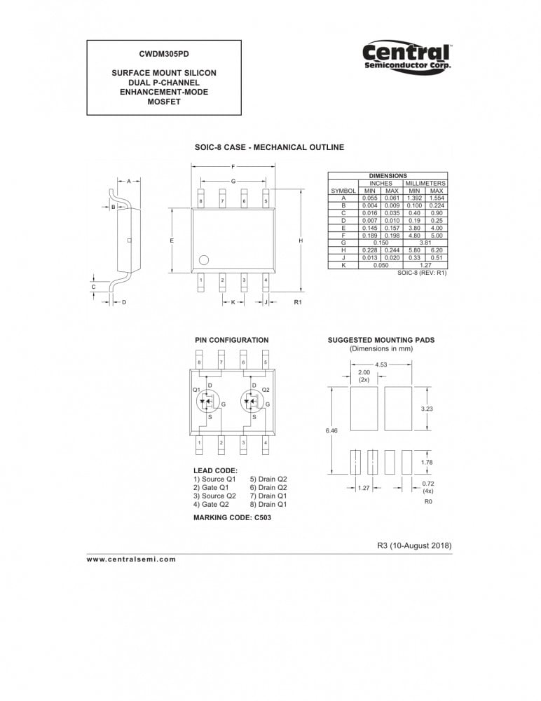 CWDM305PD SOIC-8 mechanical outline