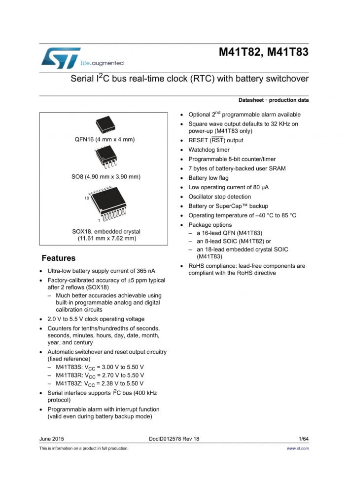 M41T82RM6F datasheet page 1