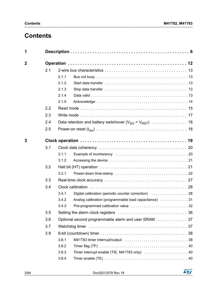 M41T82RM6F datasheet page 2