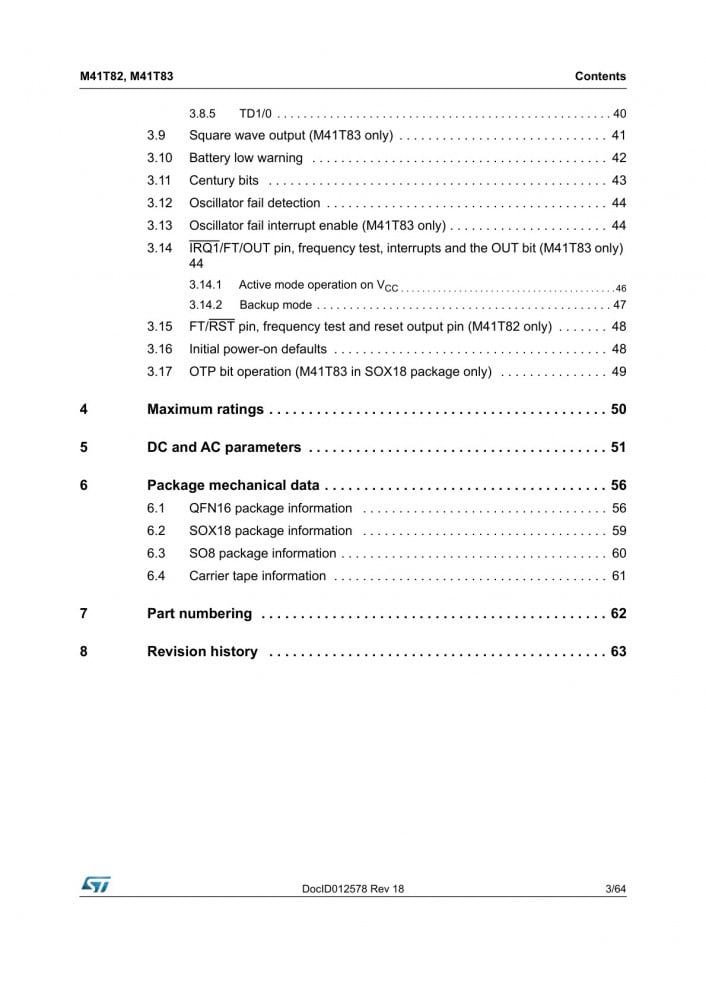M41T82RM6F datasheet page 3