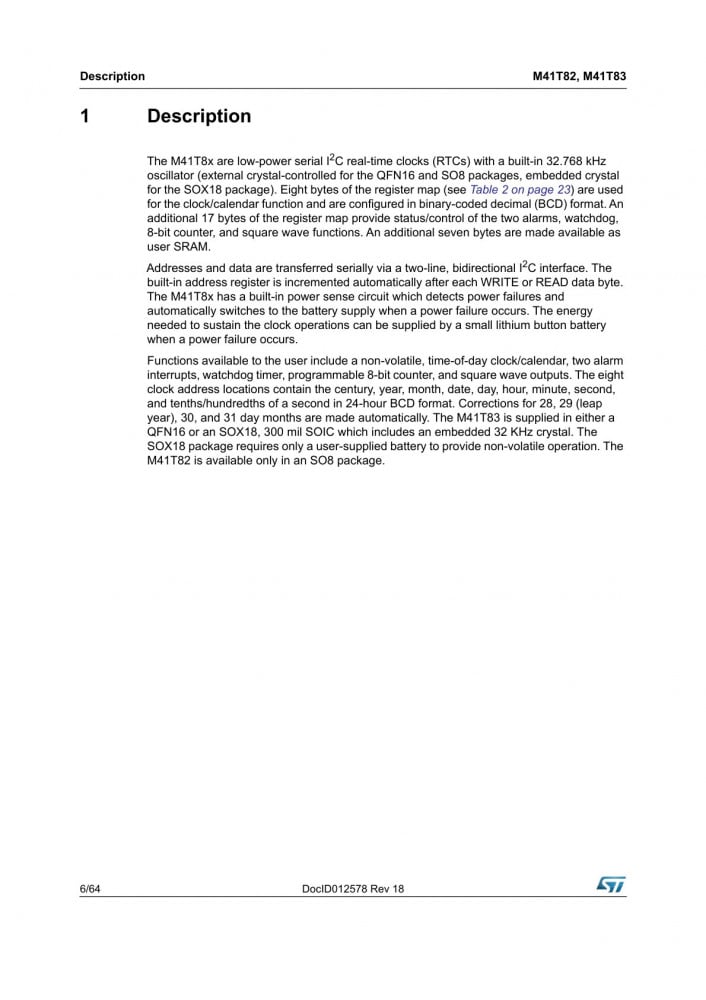 M41T82RM6F datasheet page 6