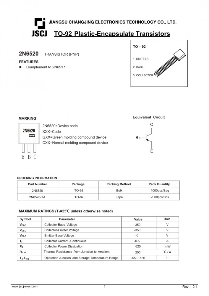 2N6520 datasheet page 1