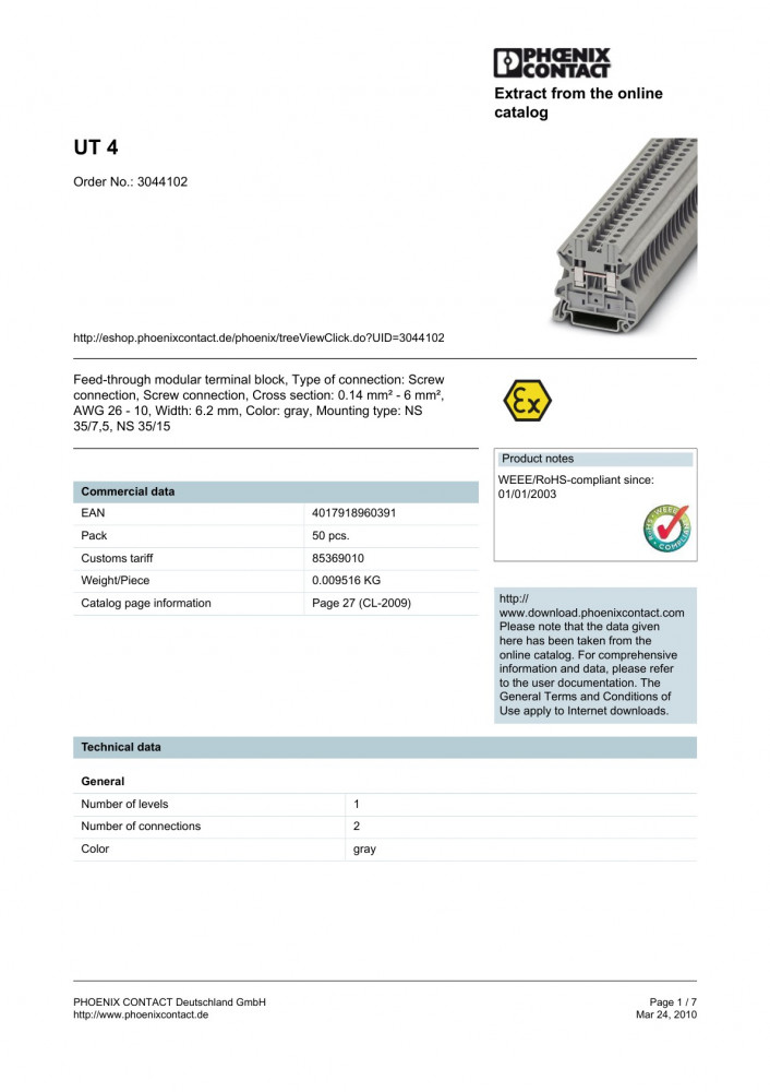 Phoenix Contact 3044102 catalog page 1