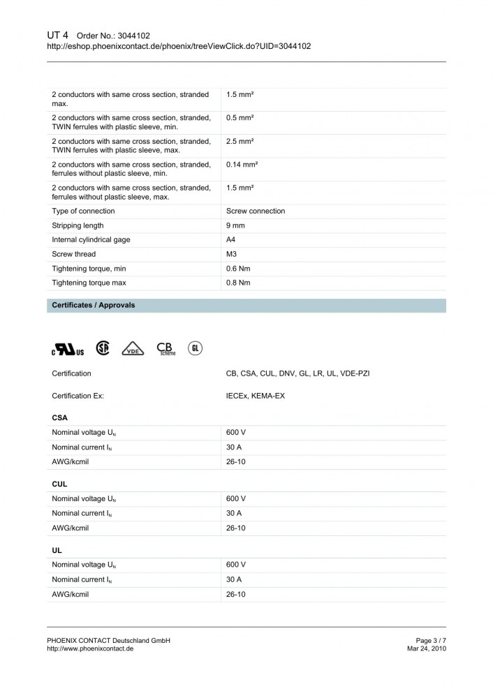 Phoenix Contact 3044102 technical data