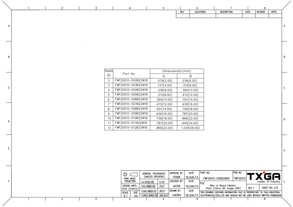 TXGA FWF20010 series technical drawing page 2