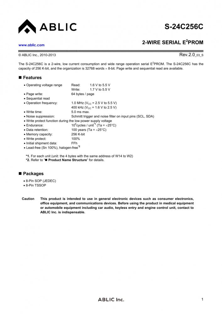 S-24C256C datasheet page 1