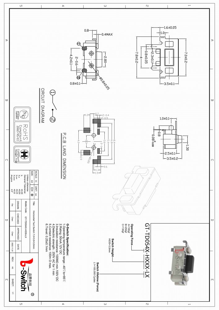 GT-TD054B-H035-L1 technical drawing