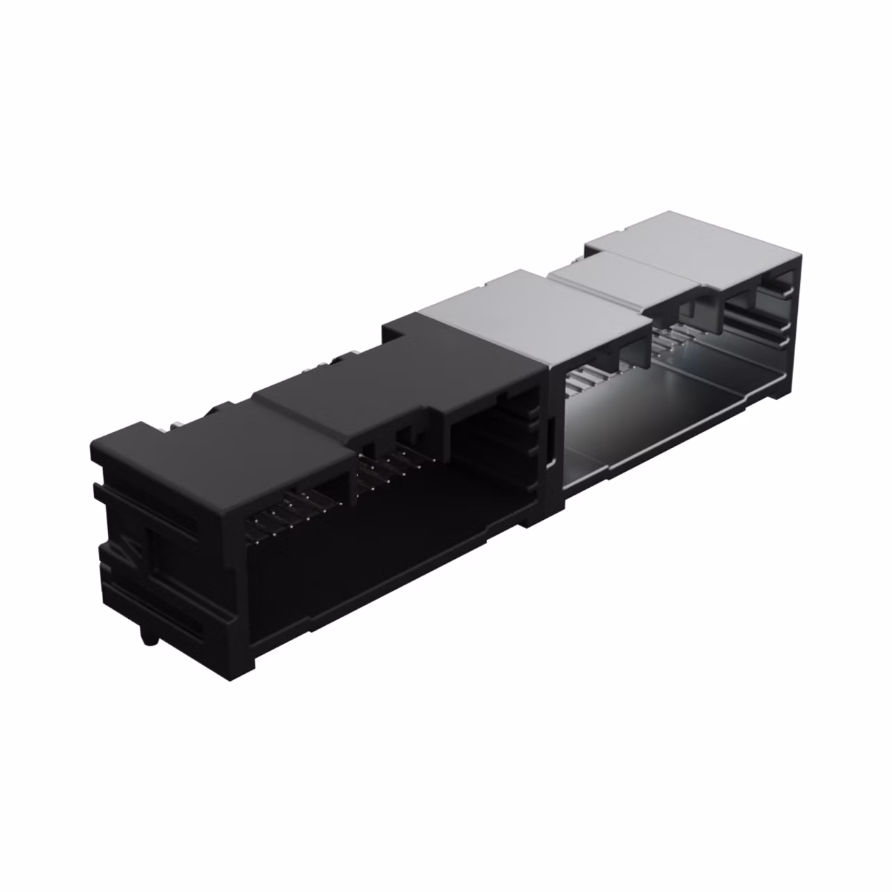 Mini50 Unsealed 2 Bay Right-Angle Headers, 72 Circuits, Bay A 38 Circuit, Polarization A, Black; Bay B 34 Circuit Hybrid, Polarization B,  Gray; Tray for sale