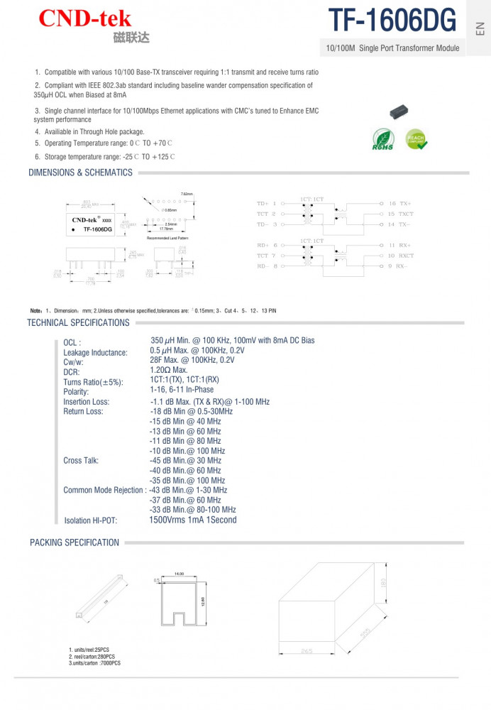 CND-tek TF-1606DG technical document page