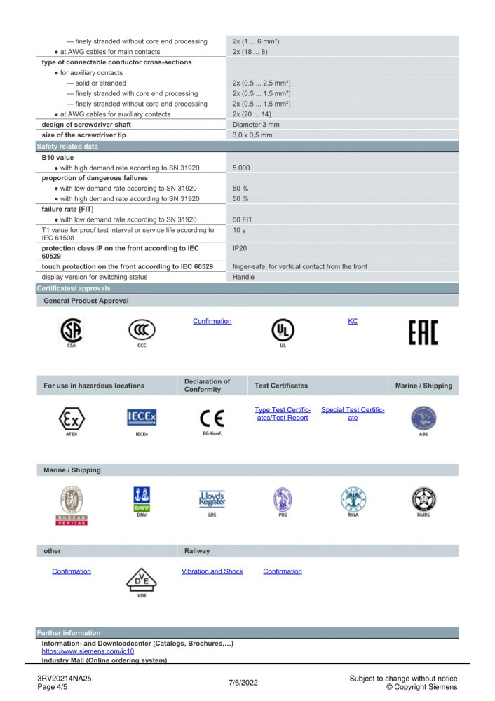 3RV20214NA25 technical document page 4