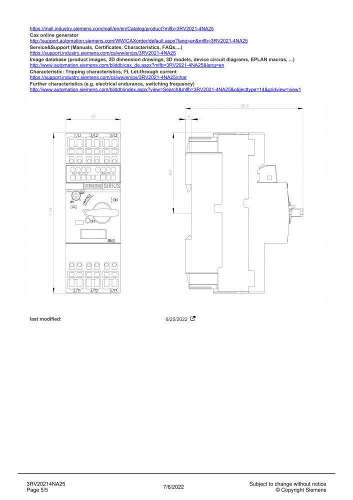 3RV20214NA25 technical document page 5
