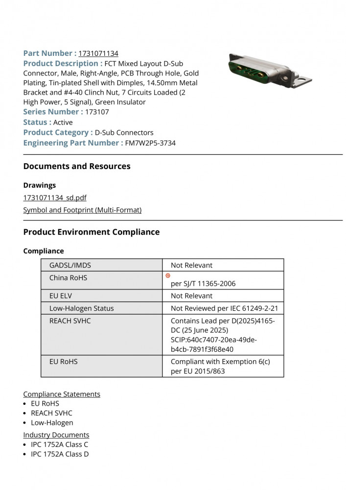 MOLEX 1731071134 product document image 1