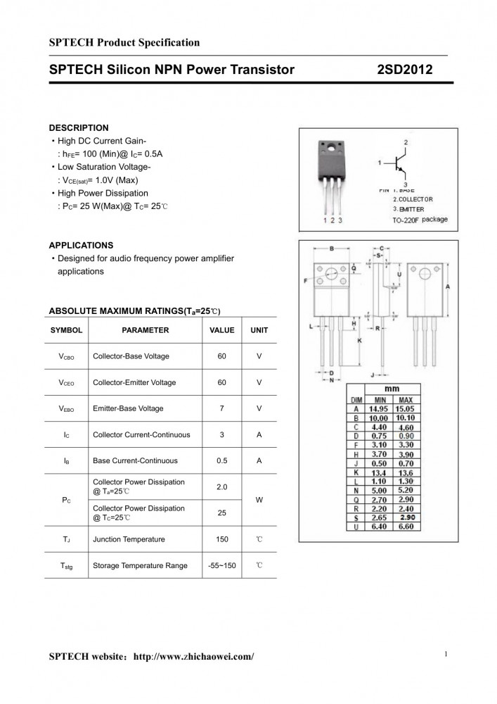 2SD2012 datasheet page 1